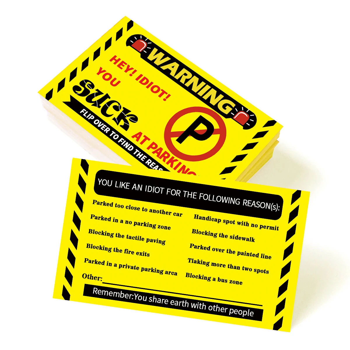 50pcs No Permit Area Violation Warning Notice Card,You Parked Like An ...