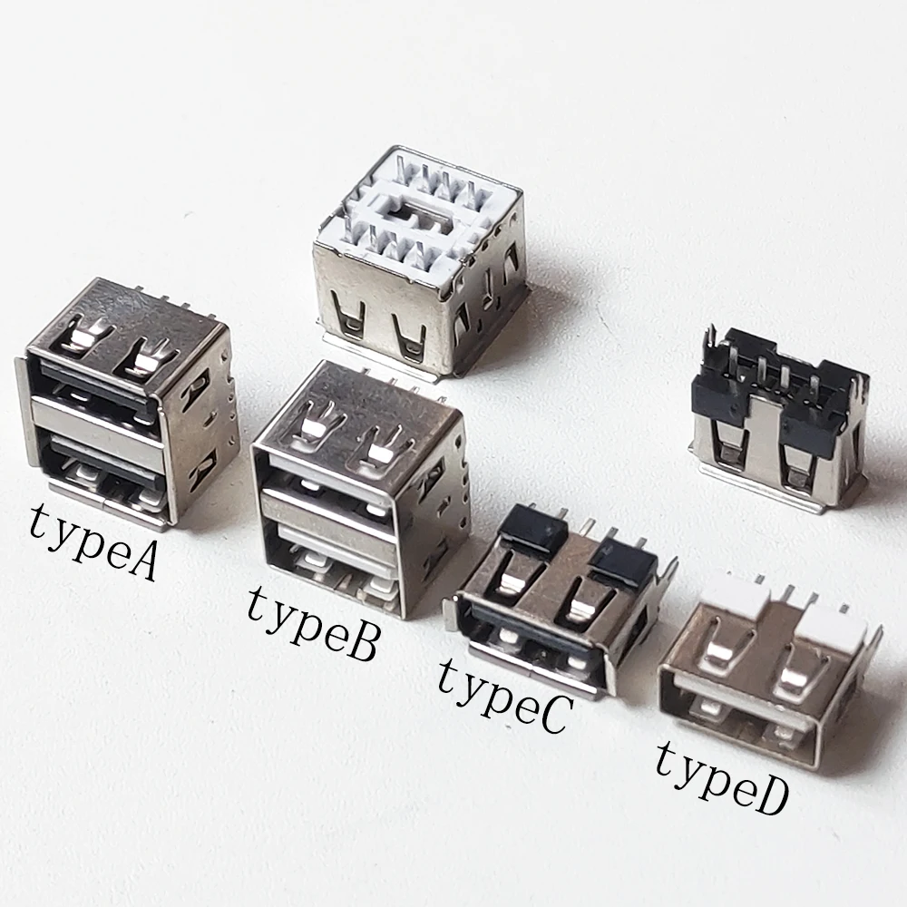 5PCS-Dual-USB-2-0-Jack-Female-180-Degree-USB-Connector-Black-White-Body ...