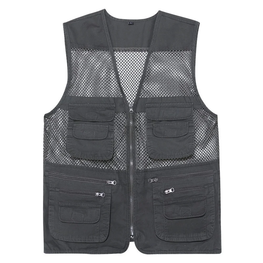 New-Casual-Loose-Cotton-Men-Vest-V-Neck-Mesh-Zipper-Sleeveless-Mens ...