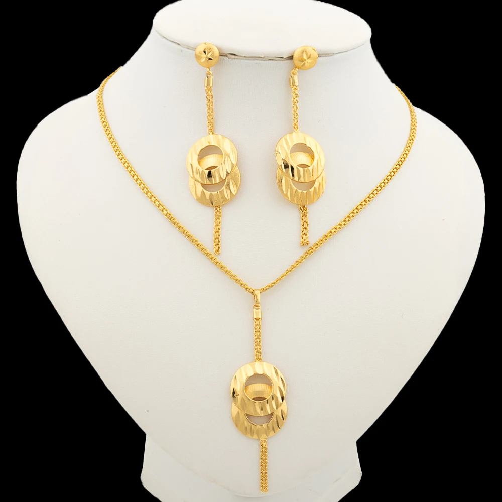 Dubai-Gold-Color-Necklace-Jewelry-Set-for-Women-Dangle-Earrings-and ...