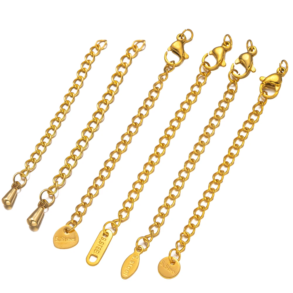 5/10pcs Stainless Steel Gold Extender Chain with Lobster Clasp ...