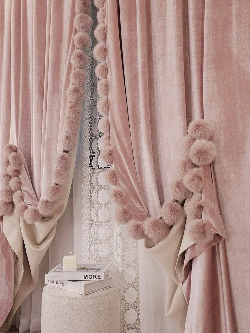 New French Luxury Pink Velvet Curtains for Living Room Bedroom Princess ...