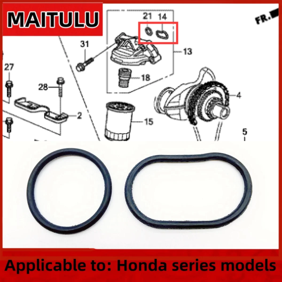 A pair of 15312-R40-A01 91326-PL5-003 oil filter O-ring for Honda ...