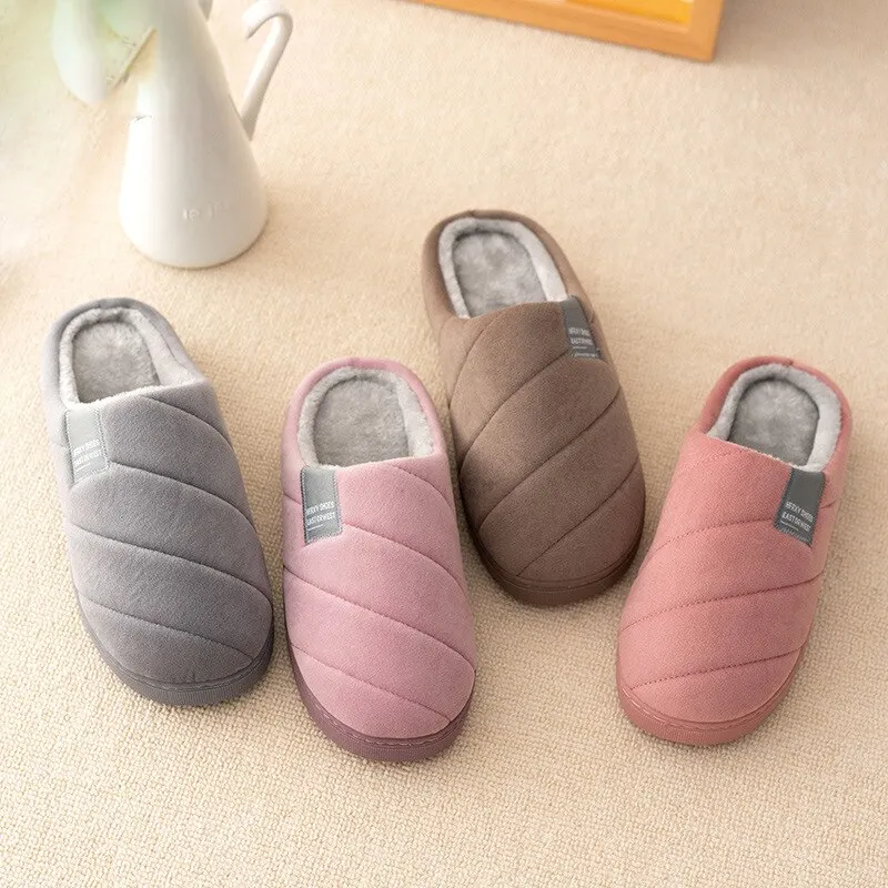 Women-Home-Slipper-Winter-Warm-Plush-Lining-Slippers-Slip-On-Striped ...