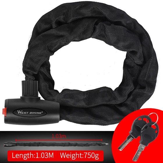 WEST BIKING Anti-theft Bicycle Lock MTB Road Bike Safety Chain Lock ...