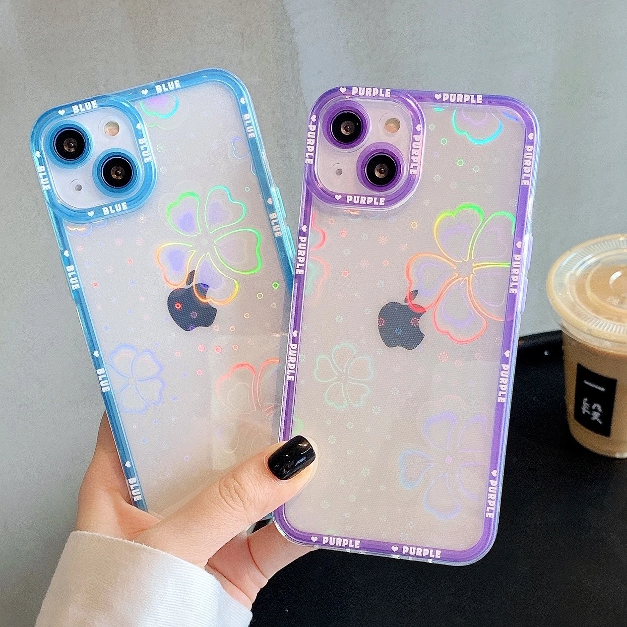 Clear Gradient Laser Love Heart Flower Paper Pattern Phone Case For iPhone 13 12 11 14 Pro MAX ...
