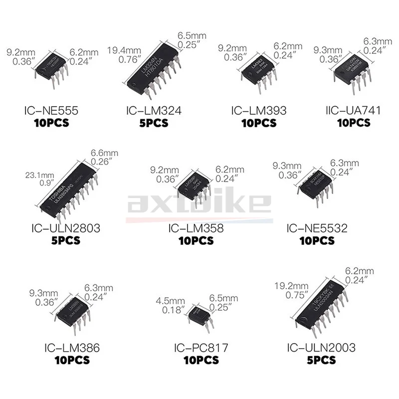 85PCS 10 Types NE555 LM324 LM393 UA741 ULN2803 LM358 LM386 NE5532 ...