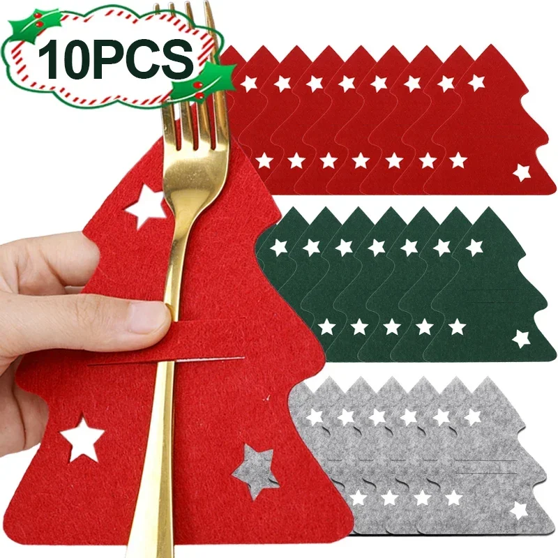 10/1Pcs Christmas Tree Cutlery Knife Fork Cover Table Decorations Home ...