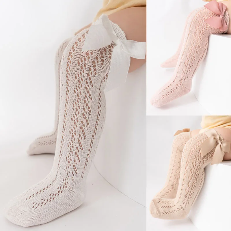 0-7Years Summer Kids Socks With Bow Baby Girls Long Sock Knee High ...