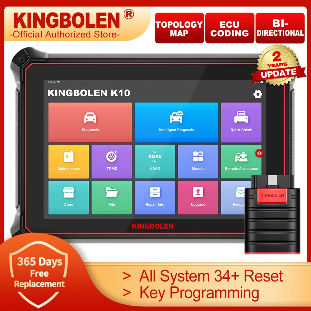 KINGBOLEN K10 All System Car Diagnostic Tools 34 Resets IMMO/GPF TPMS Resets ECU Coding Active ...