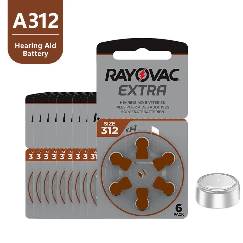 Hearing Aid Batteries A312 312A ZA312 312 PR41 RAYOVAC EXTRA 60 PCS ...