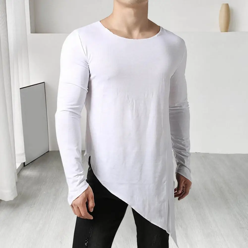 Stylish-Spring-T-shirt-Streetwear-Side-Split-Men-T-shirt-Asymmetrical ...