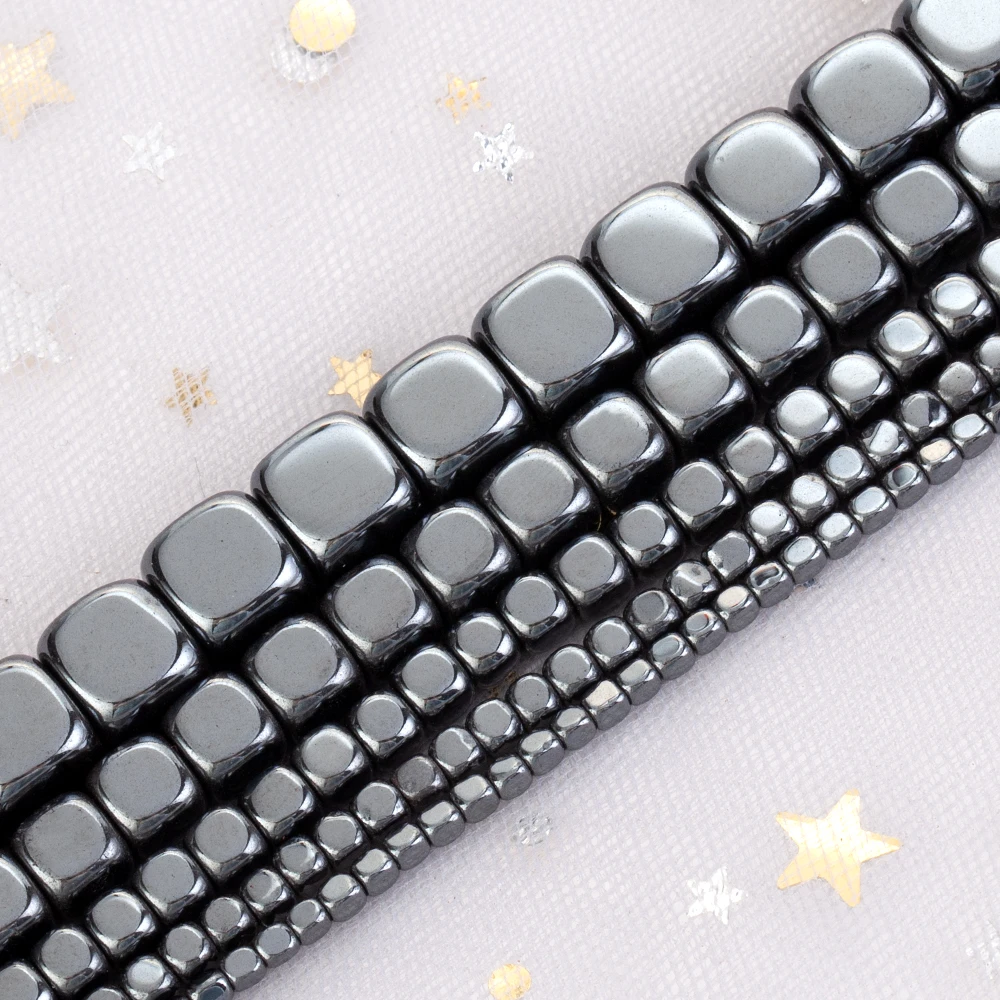 2-3-4-6-8mm-Natural-Stone-Beads-Fillet-Cube-Black-Hematite-Loose-Spacer ...