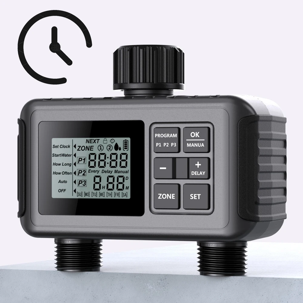Dual Channel 3/4" Garden LCD Digital Smart Timer Automatic Programming ...