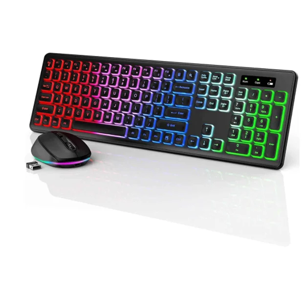 Wireless Keyboard and Mouse Combo Backlit Rechargeable Wireless ...