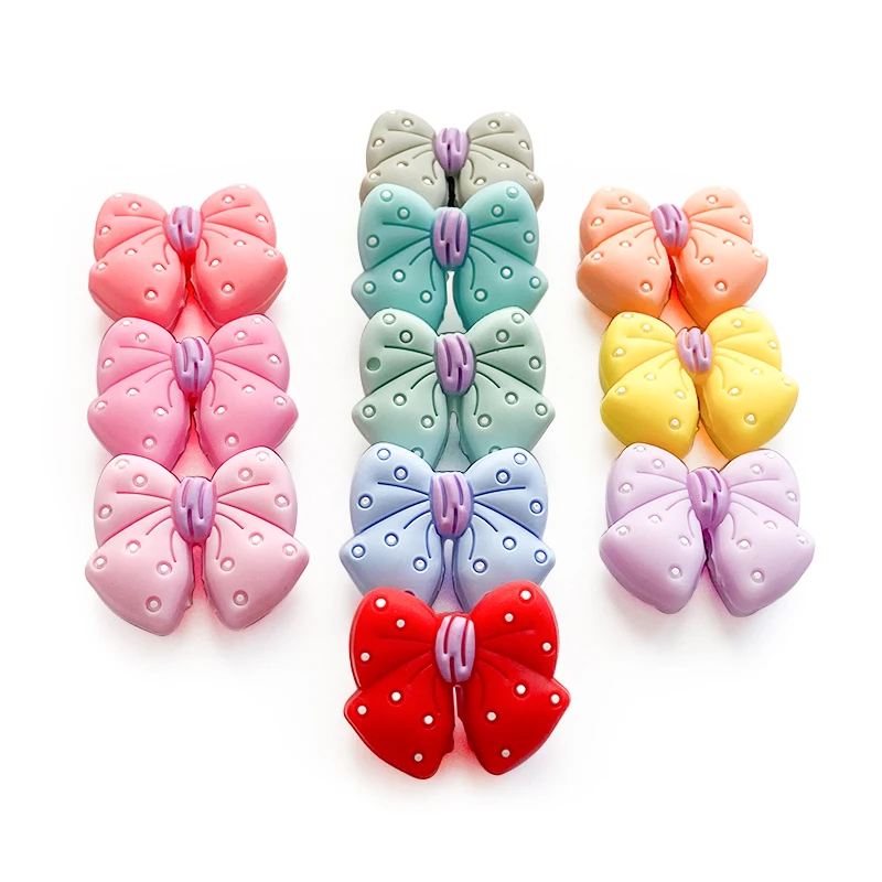 10pcs New Bowknot Silicone Beads Teether Food Grade Chewing Teeth Bead ...