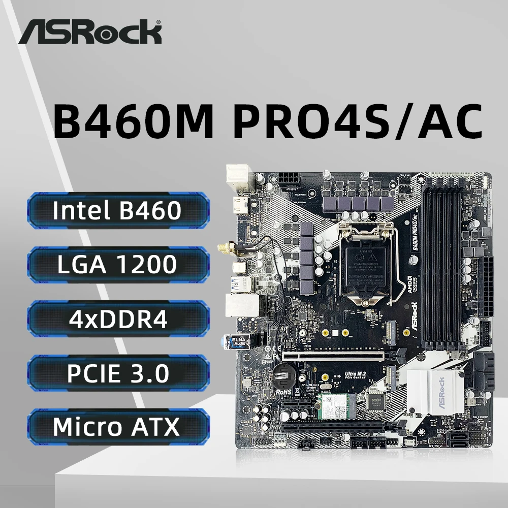 ASRock-B460M-PRO4-e-Motherboard-AC-LGA-1200-4xDDR4-128GB-M-2-Suporta ...