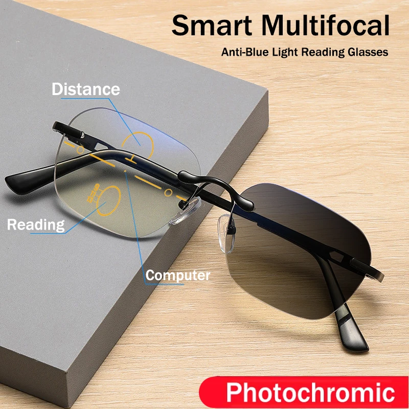 Automatic Adjustment Photochromic Reading Glasses Progressive Anti-Blue ...