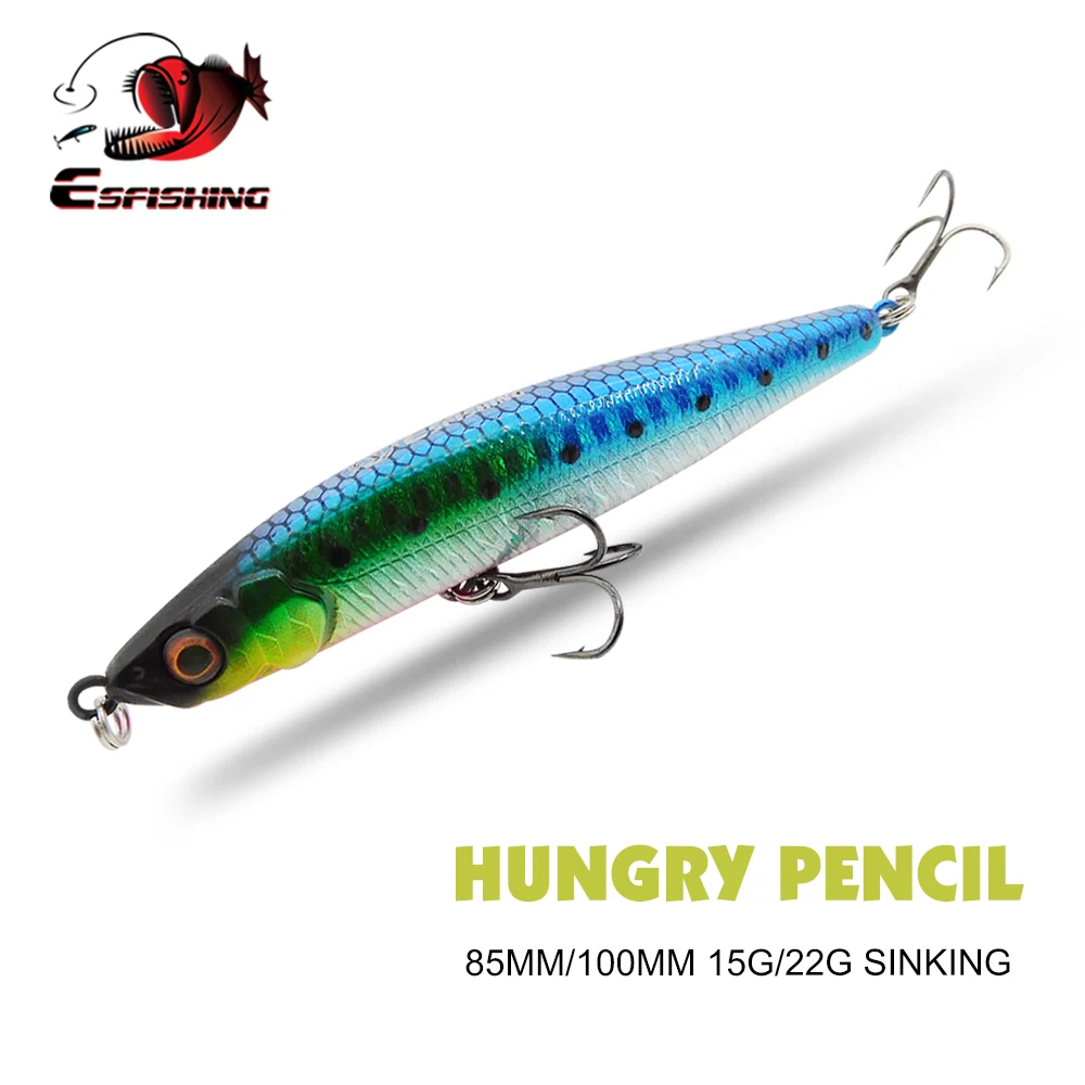 ESFISHING-SinKing-Lure-Hungry-Pencil-Minnow-85mm-15g-100mm-22g-lipless-Jerkbait-vibration ...