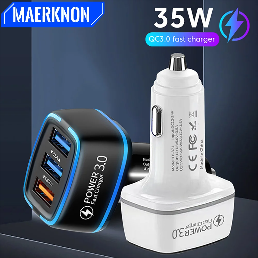 35W 3USB Car Charger Fast Charging Adapter For iPhone 14 Samsung Huawei ...