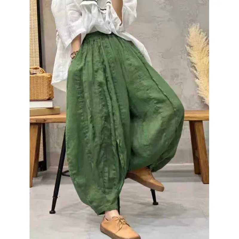 Retro Patchwork Lantern Pants Loose Fit Multi-Border Women's Summer ...