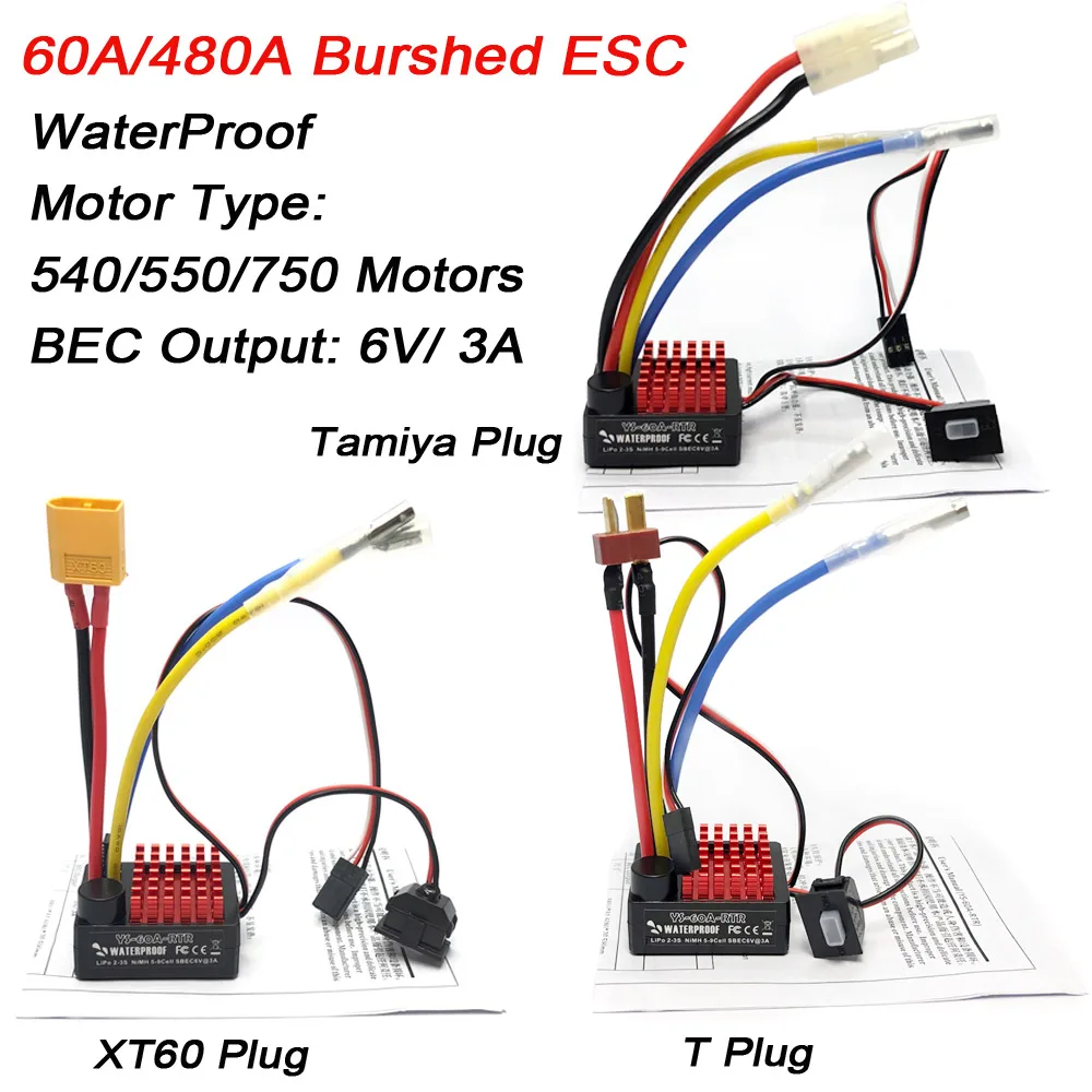 Waterproof 1060 RTR 60A Brushed Electronic Speed Controller ESC For 1: ...