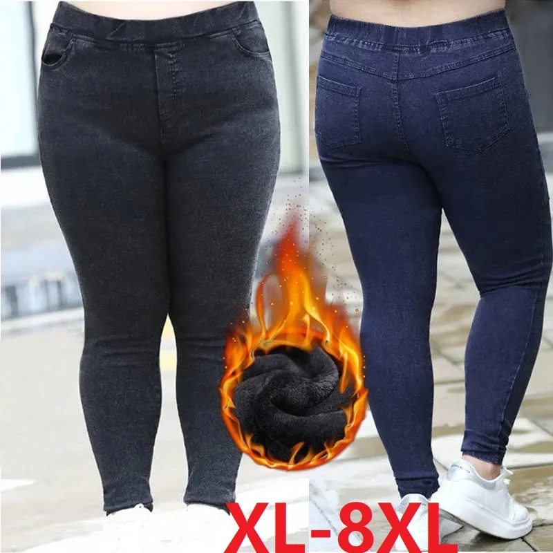 Pantalones-vaqueros-de-cintura-alta-para-mujer-leggings-el-sticos-de-terciopelo-c-lidos-largos ...