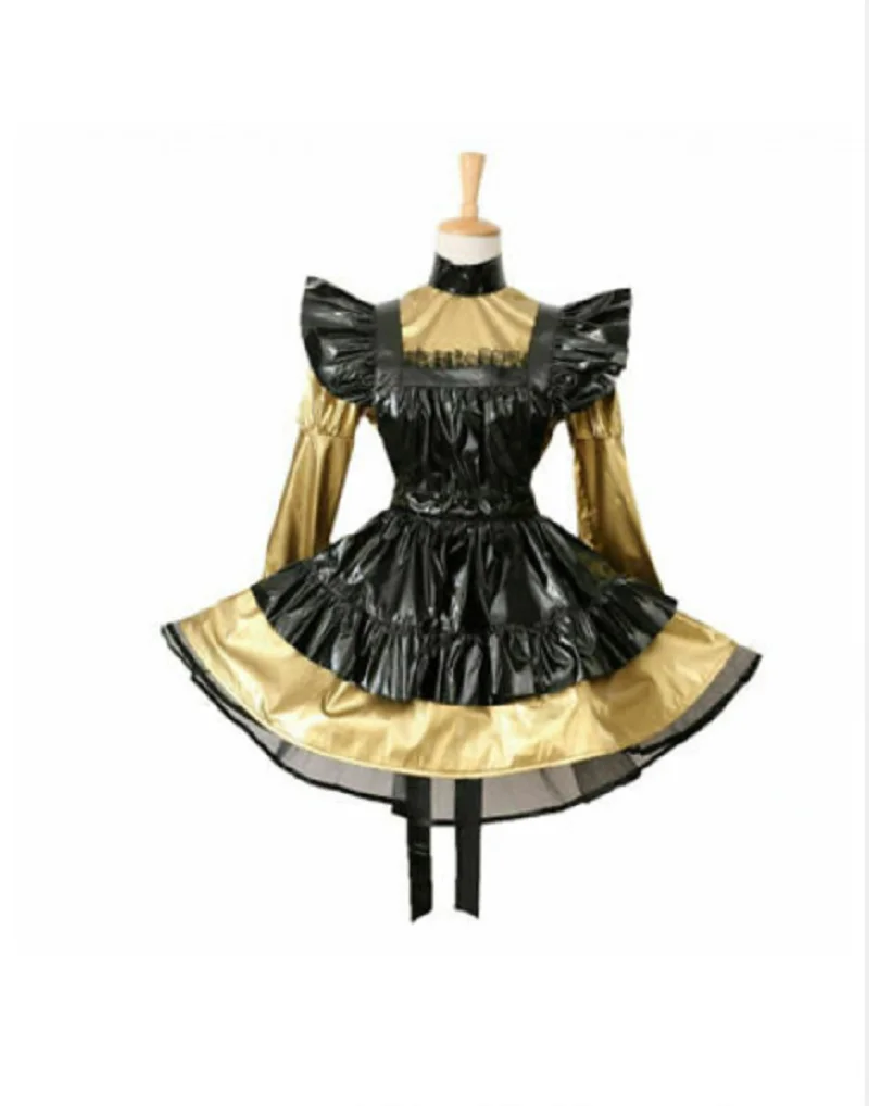 Maid Cosplay Sissy Als Meisjes Afsluitbare Goud Pvc Sexy Jurk Kostuum ...