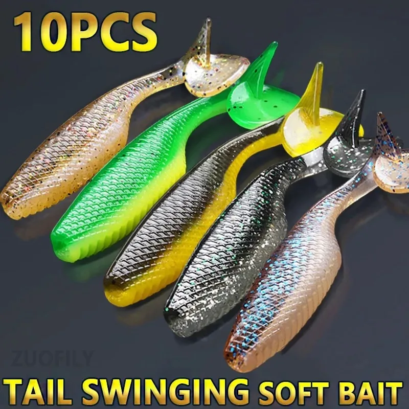 New Floating T-Tail Swimbait Slow-Sink Bait 10pcs Fishing Soft Bait ...