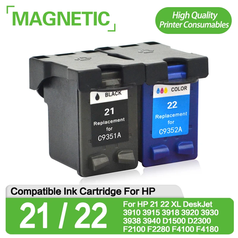 Cartucho de tinta magnético para hp, compatível com modelos 21, 22 xl ...