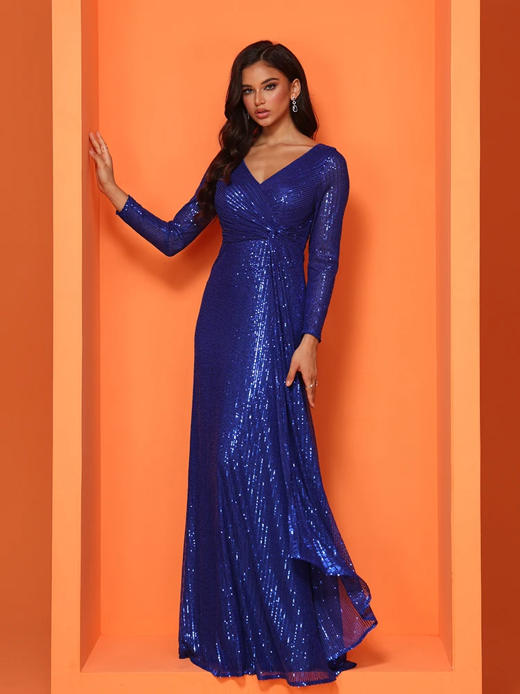 XUIBOL-Elegant-Blue-Evening-Dress-For-Women-2024-Luxury-Long-Sleeve-Mermaid-Formal-Sequins-V ...