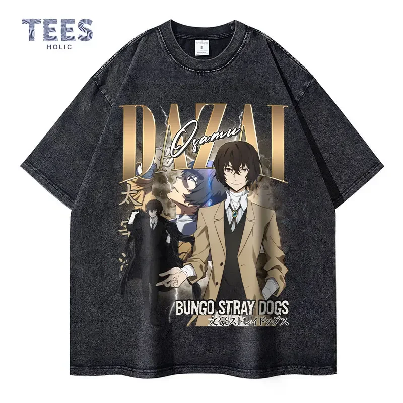 Dazai-Osamu-Oversized-T-Shirts-Vintage-Washed-Anime-BSD-T-shirt-Retro ...