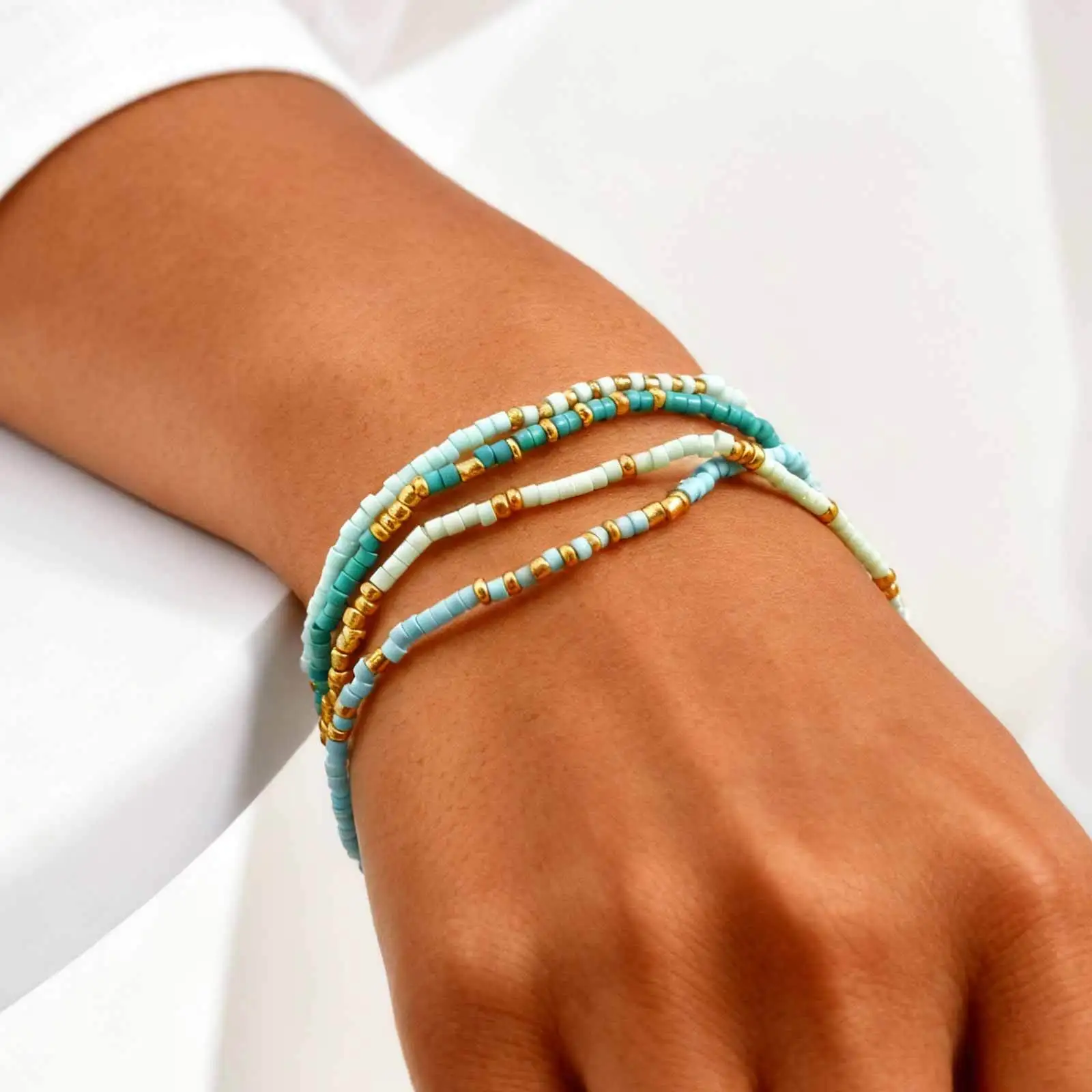 Beaded Stack Bracelets Set for Women, 4Pcs Dainty Boho Stainless Steel ...