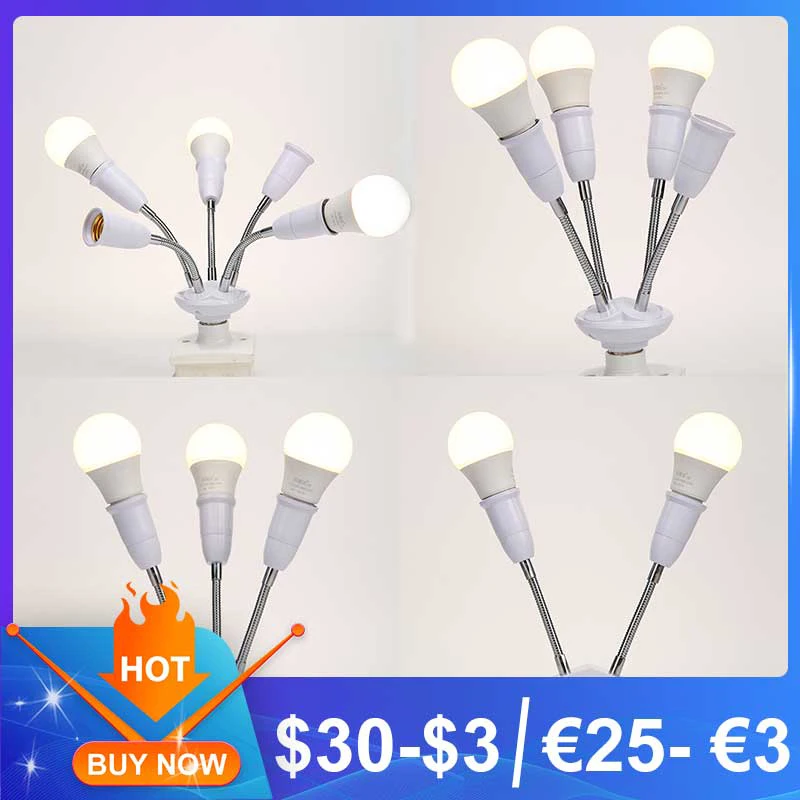 E27 Splitter 2/3/4/5 Heads Lamp Base Adjustable LED Light, 49% OFF