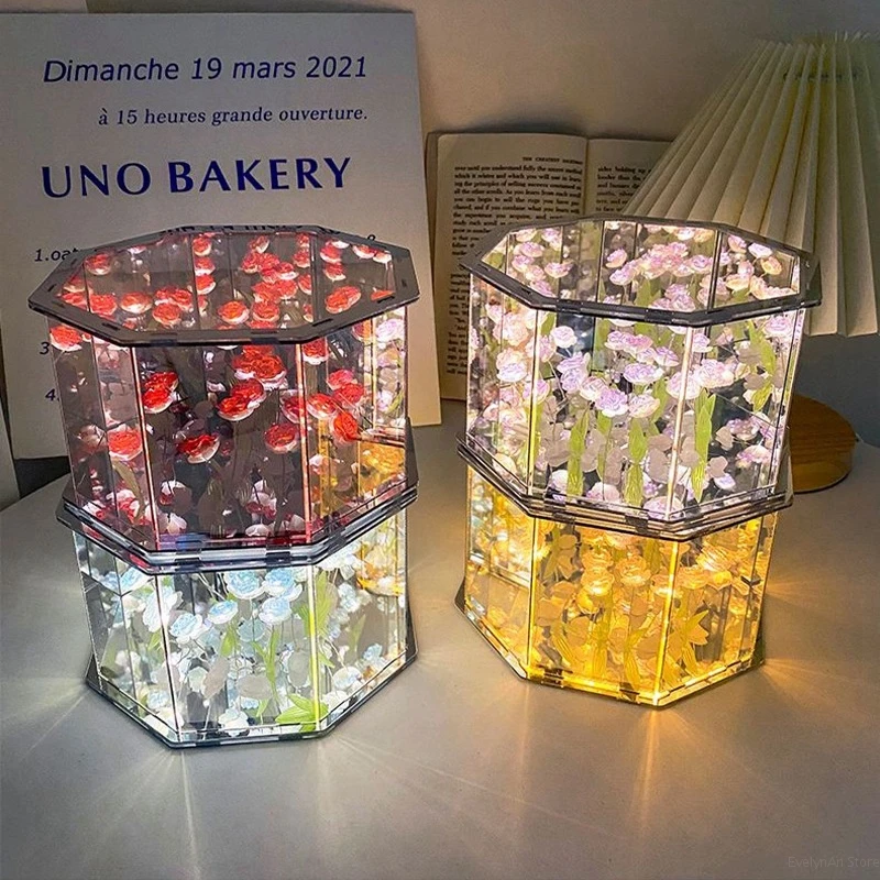 DIY-Rose-Mirror-Cube-Lamp-Simulation-Flower-Bedroom-Sleeping-Table-Lamp ...