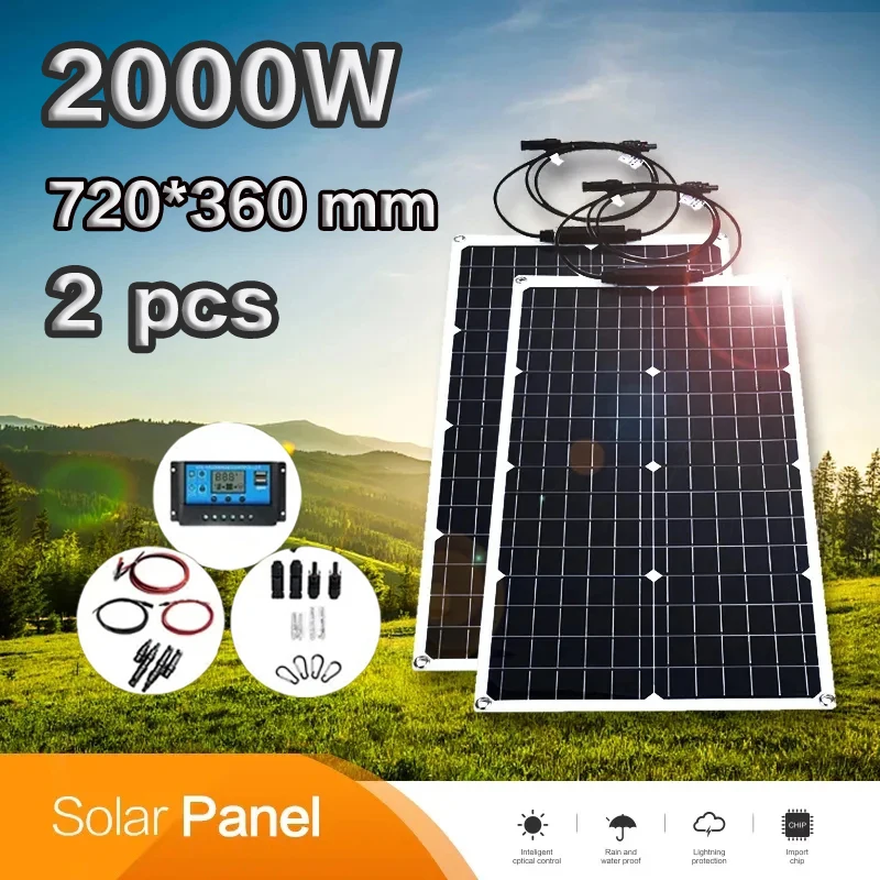 2000W-Solar-Panel-Kit-12V-High-Efficiency-Outdoor-Flexible-Solar-Panels ...
