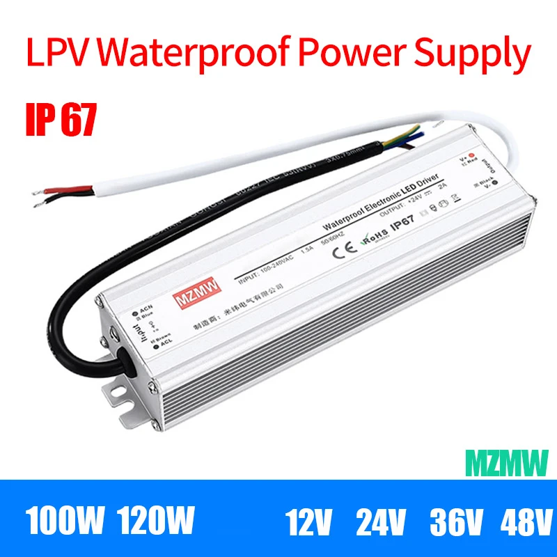 Waterproof Switching Power Supply LPV 100W 120W AC DC 12V 24V 36V 48V IP67 Constant voltage LED ...