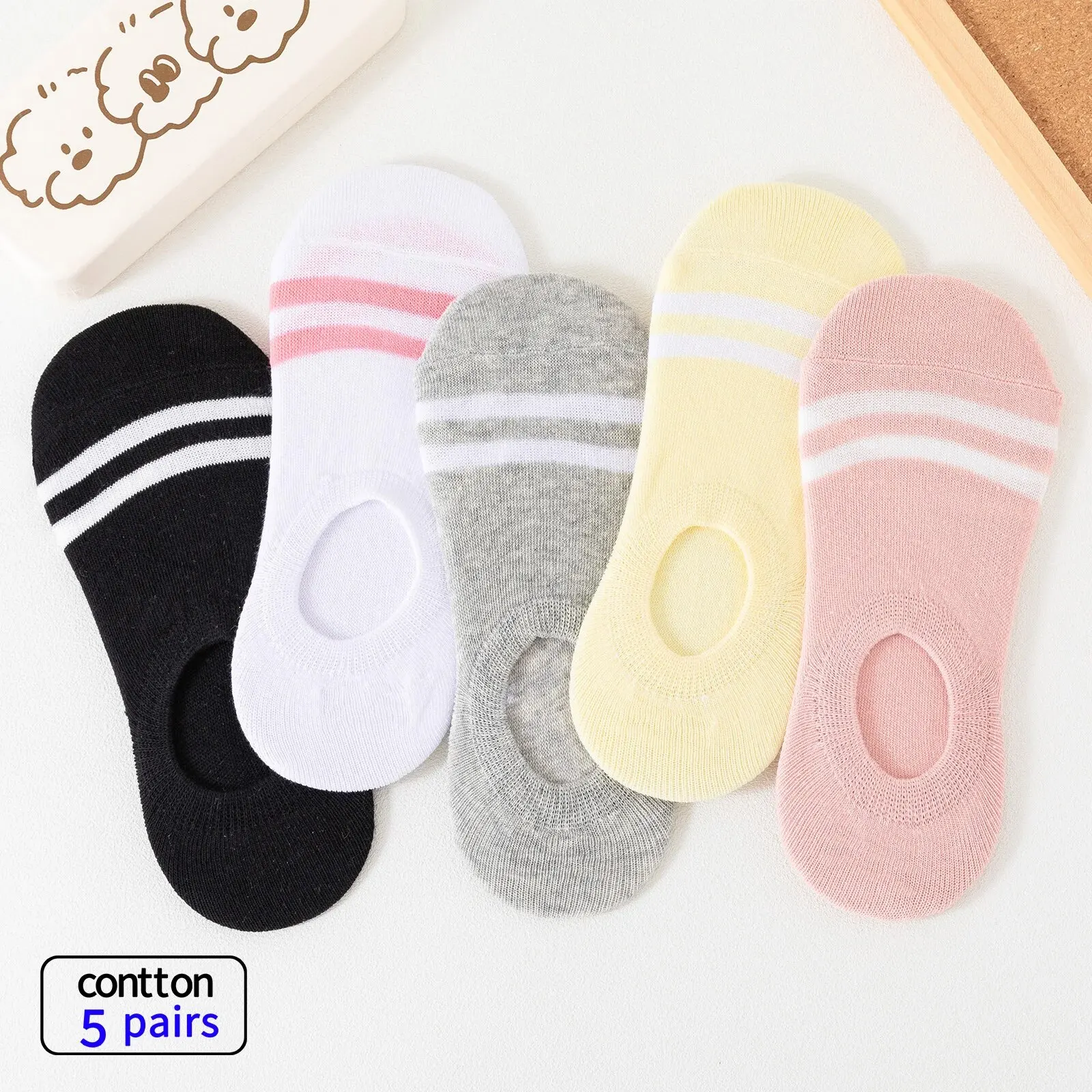 5-Pairs-of-WOMEN-S-Invisible-Socks-Pure-Cotton-Anti-Slip-Summer-Ankle ...