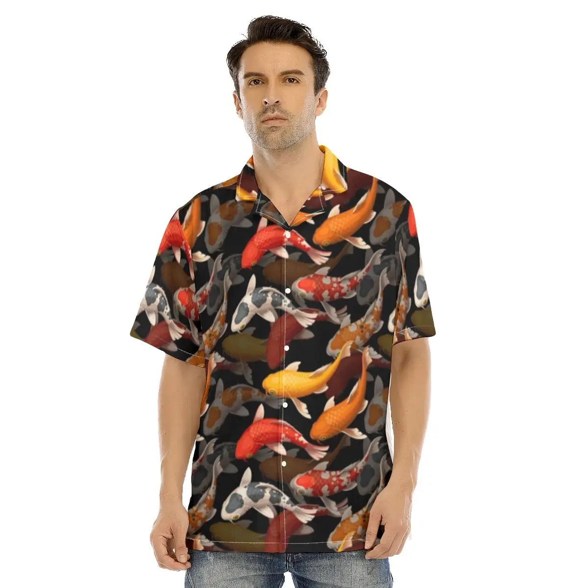 New-Hawaiian-Shirts-Cool-Koi-3D-Print-Tops-Creative-for-Men-Button-Up ...