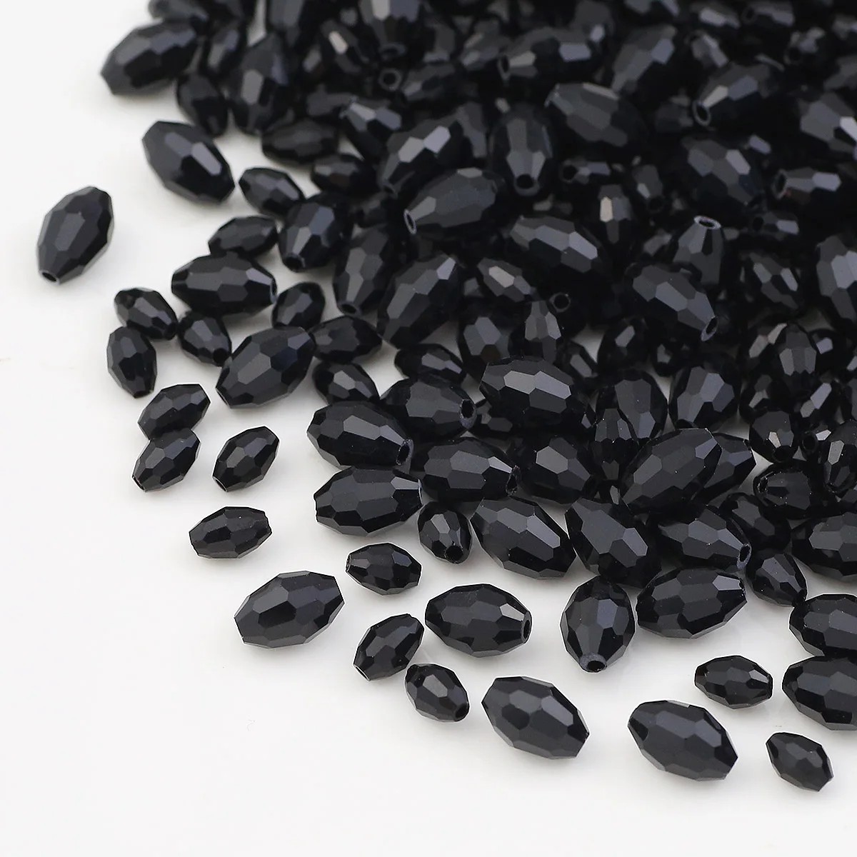 Austrian Crystal Black Faceted Oval Rice Shape Loose Spacers Beads For ...