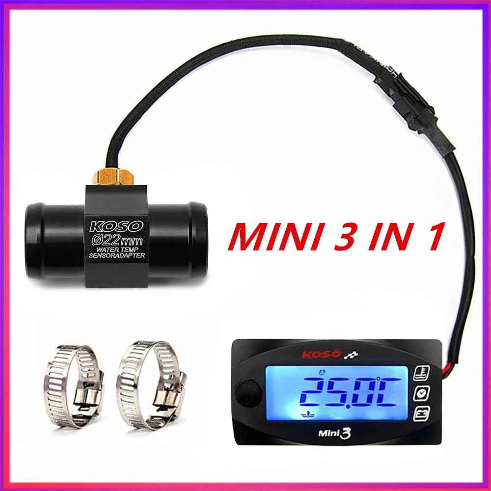 koso Upgrad Motorcycle LED Display MINI 3 IN 1 Meter Water TempTime Volt Motorbike Voltmeter for ...