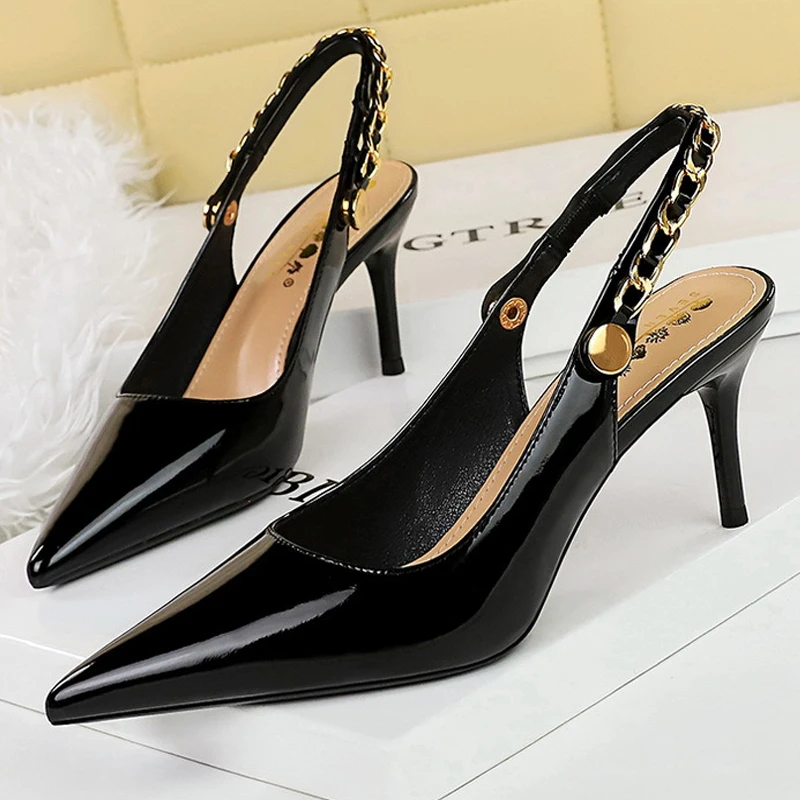 BIGTREE-Shoes-Metal-Chain-Women-Pumps-Patent-Leather-New-Women-7-Cm-9-5 ...