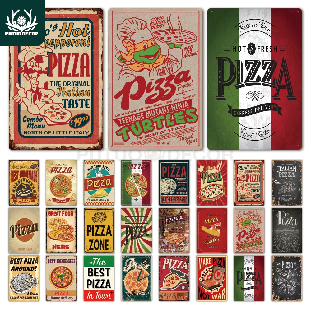 Pizza Metal Sign Vintage Tin Sign Plaque Vintage Retro Wall Decor For ...