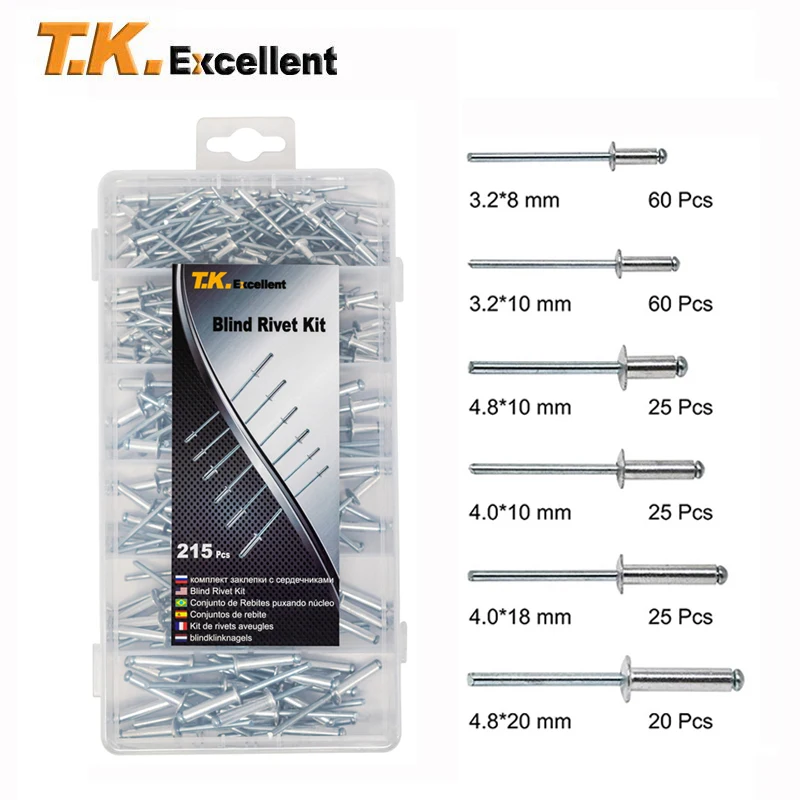 215Pcs-Multiple-Sizes-Blind-Rivets-Dome-Head-Blind-Pop-Rivet-Assortment ...