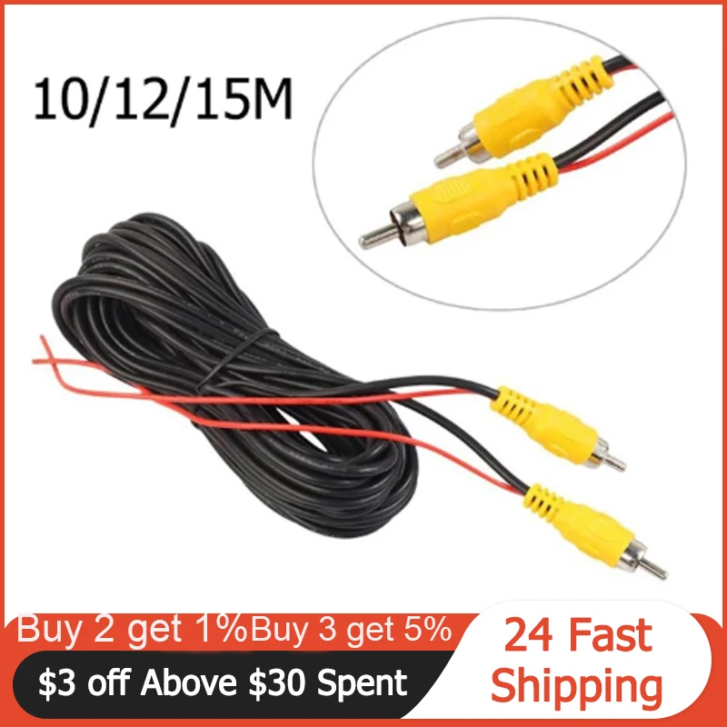 RCA-Video-Cable-10m-12m-15m-For-Car-Reverse-Rear-View-Camera-with-Video ...