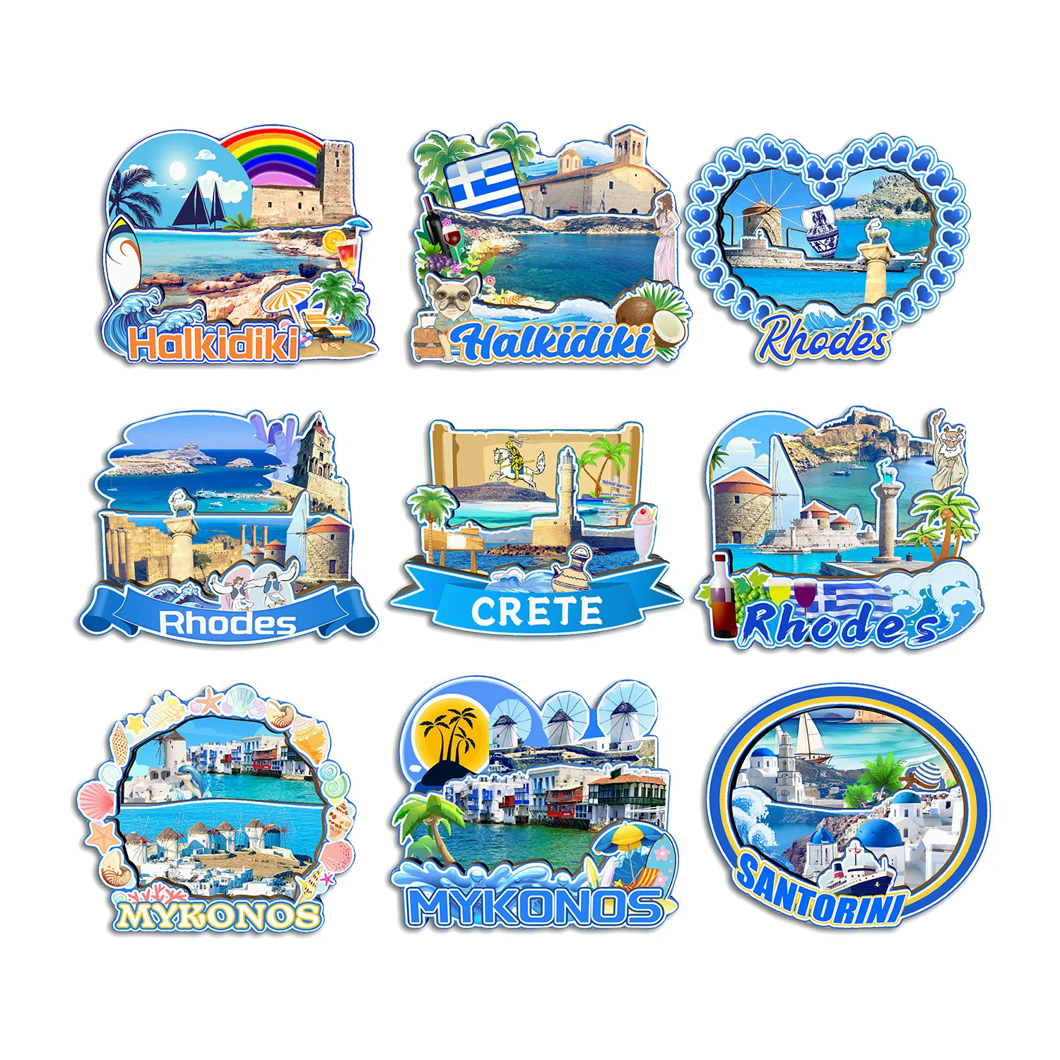 Santorini Mykonos Rhodes Halkidiki Crete GREECE Fridge Magnet Travel ...