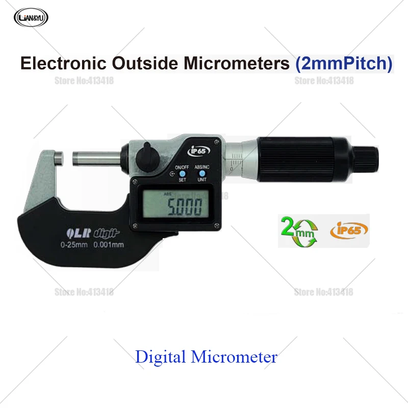 IP65 2mm Pitch Electronic Outside Micrometer Carbide Tip Measure Tools ...