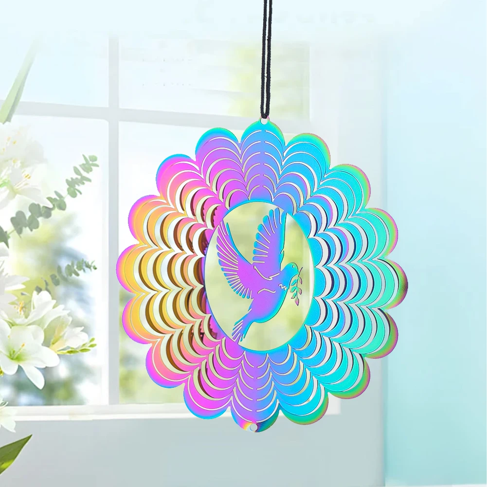 Dove of Peace Olive Branch Wind Spinner Hanging Suncatcher 3D Whirling ...
