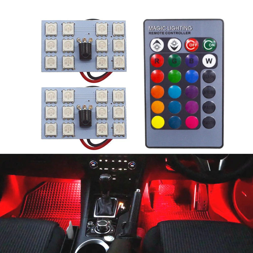 2pcs T10 Car Led Rgb Dc 12v 5050 12smd Auto Led Remote Controller Panel ...