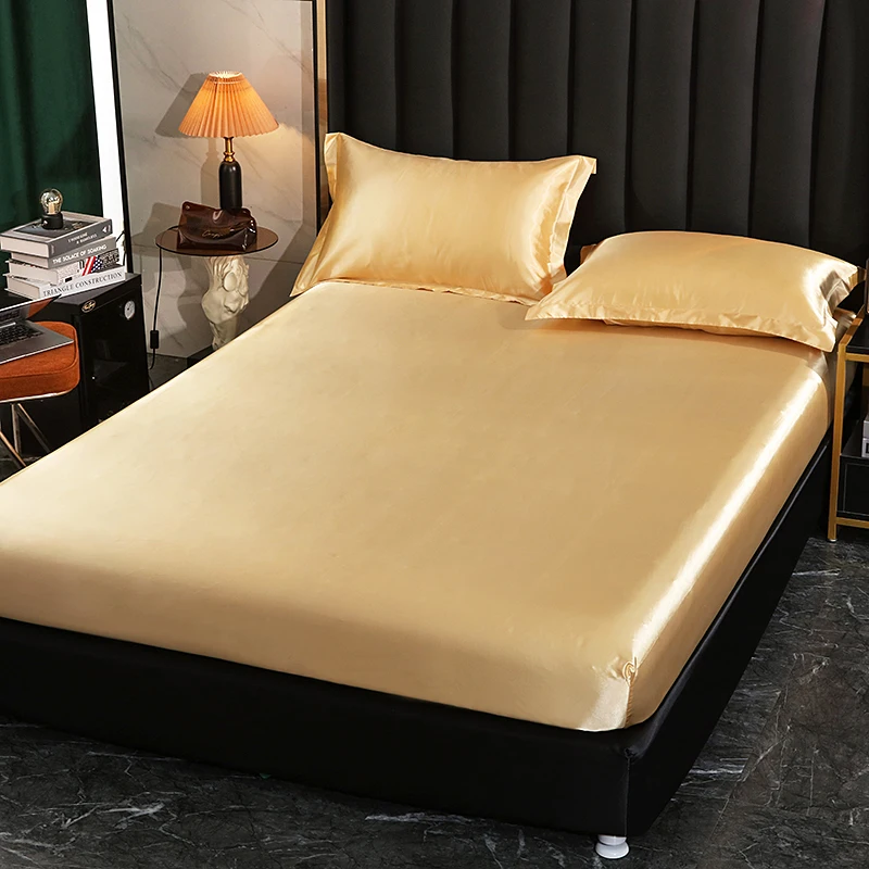 Fitted-Sheet-High-End-Solid-Color-Mattress-Cover-With-Elastic-Band-Bed ...